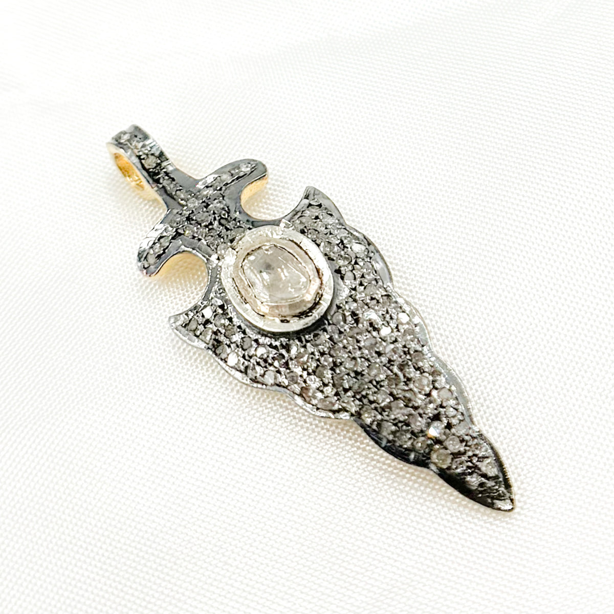 Diamond Sterling Silver Arrowhead Pendant with Polki Diamond