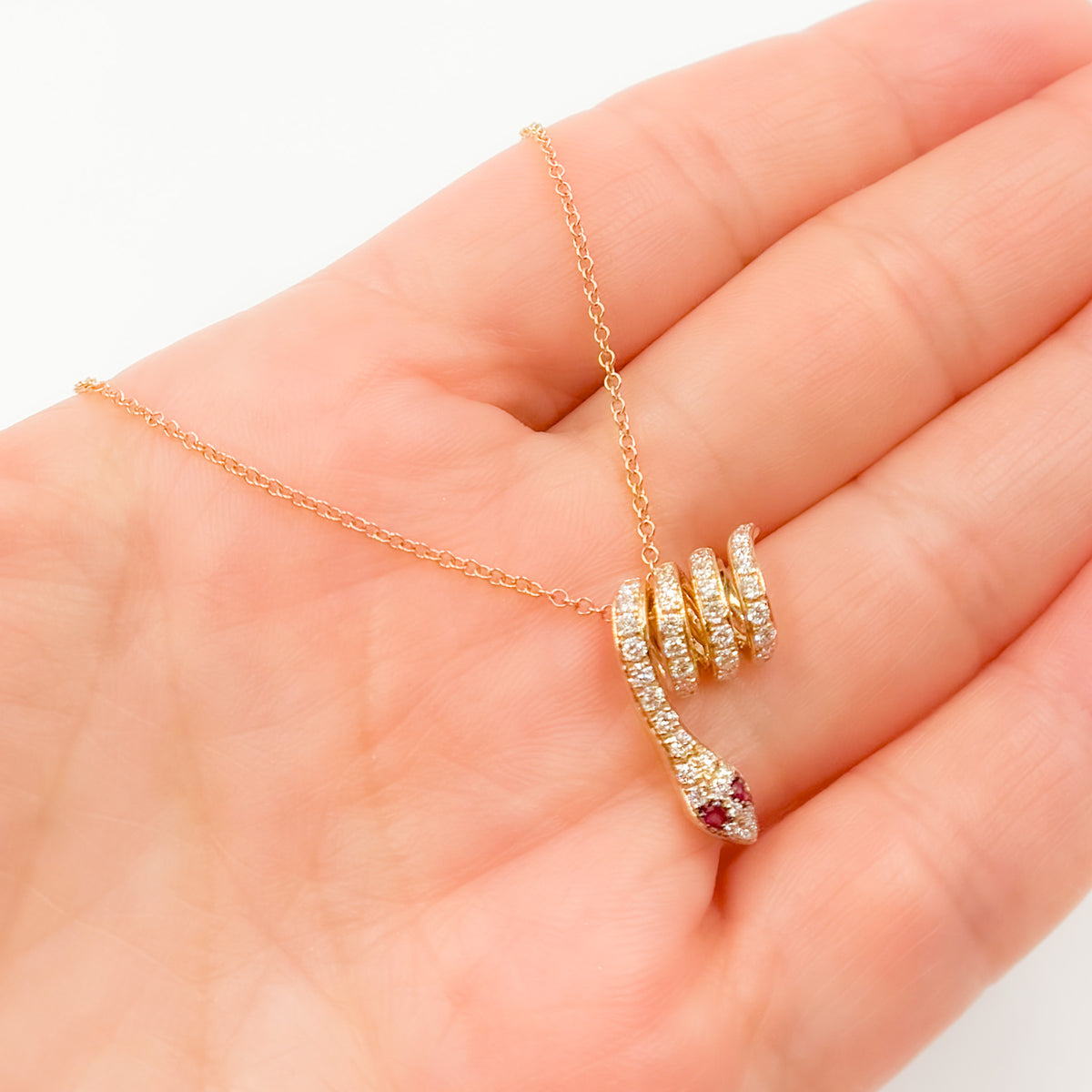 Shop 14k Solid Gold Diamond and Ruby Snake Necklace