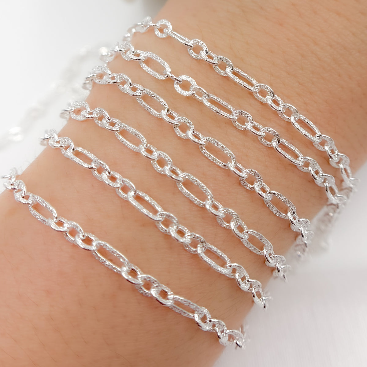 Buy Online Textured Long and Short Silver Chain
