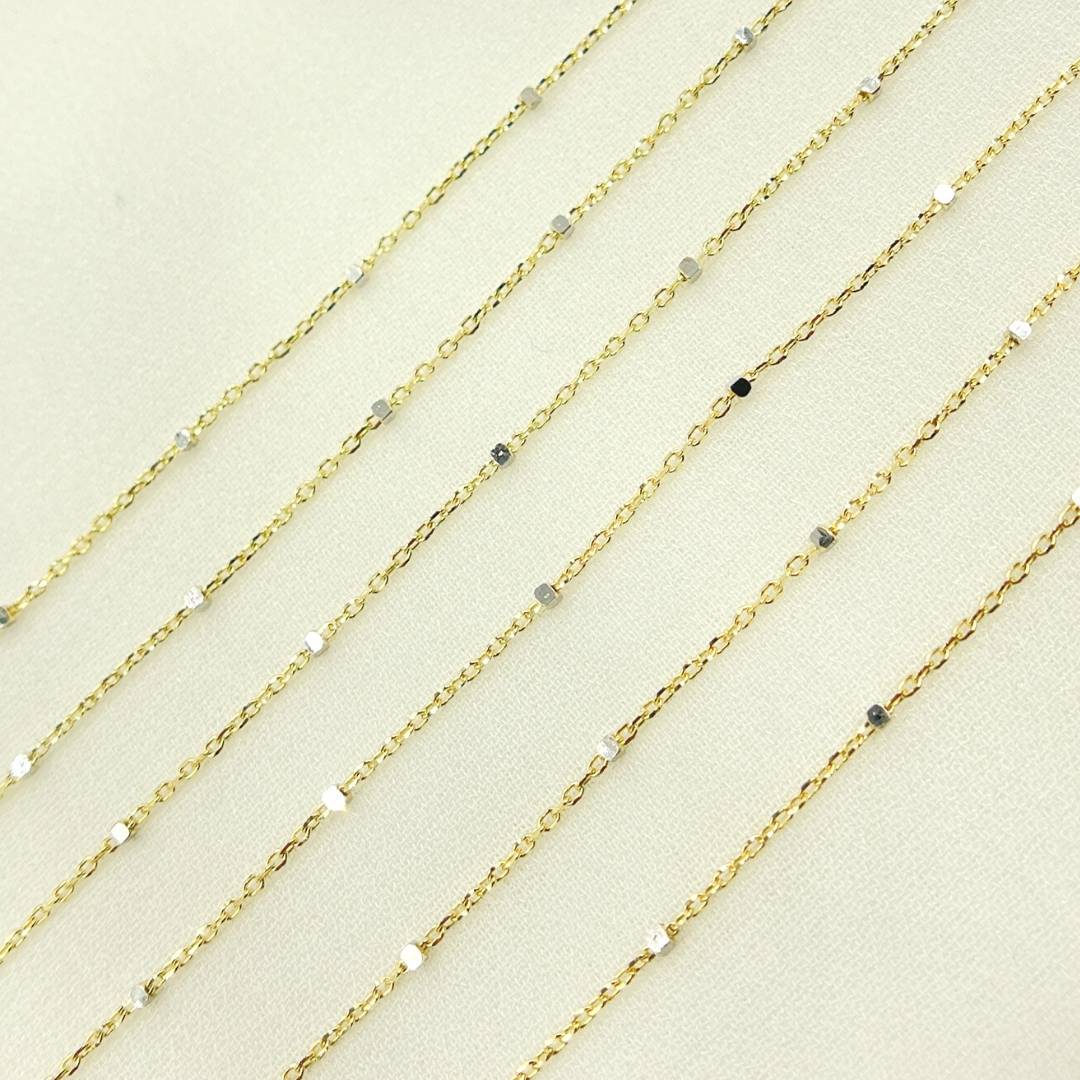 Buy 14k Solid Gold Satellite Silver Gold Cube Chain