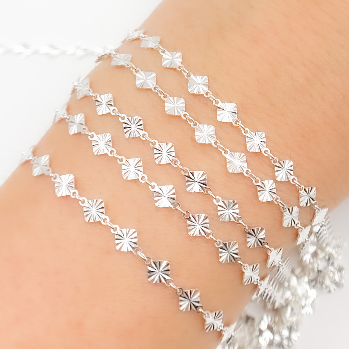 Buy Sterling Silver Hammered Diamond Link Chain