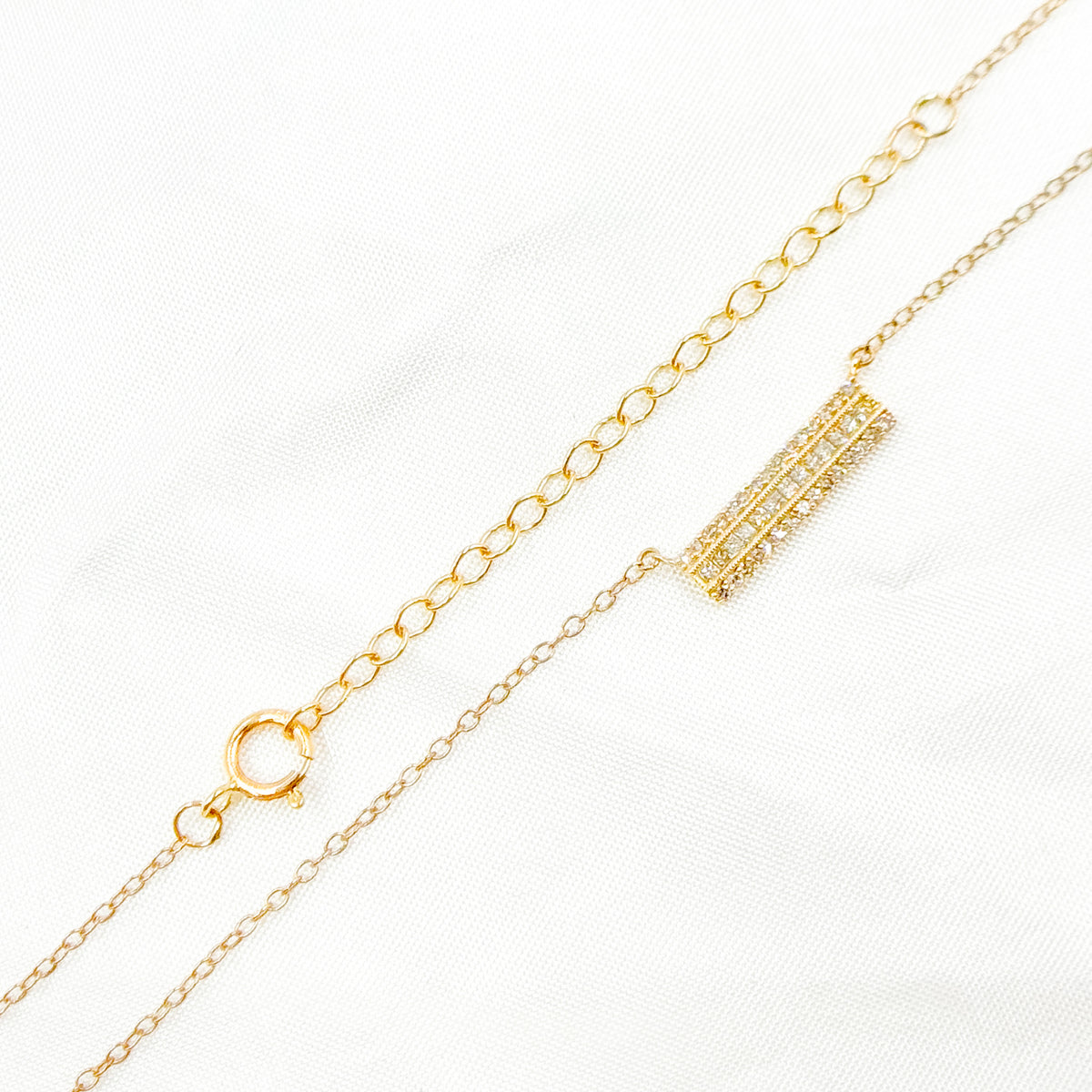 NFE71423. 14K Solid Gold Bar Diamond Necklace