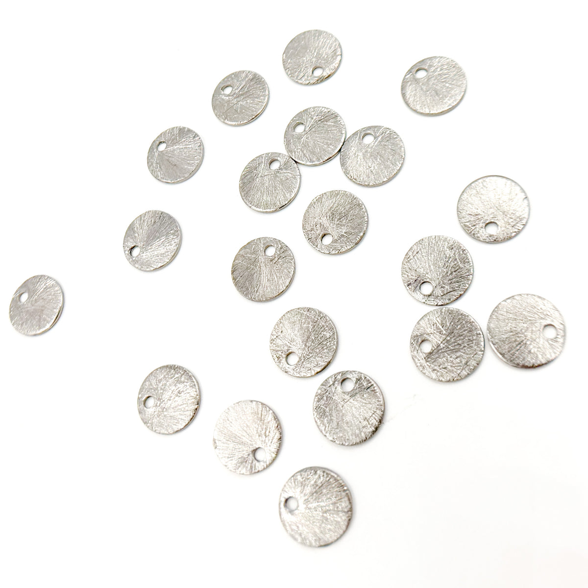 DBR2. 8MM Black Rhodium Sterling Silver Brushed Round Flat Disc Charm