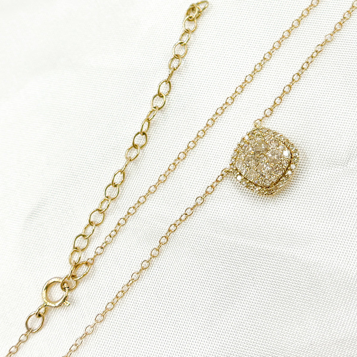 14K Solid Gold Square Shaped Diamond Necklace
