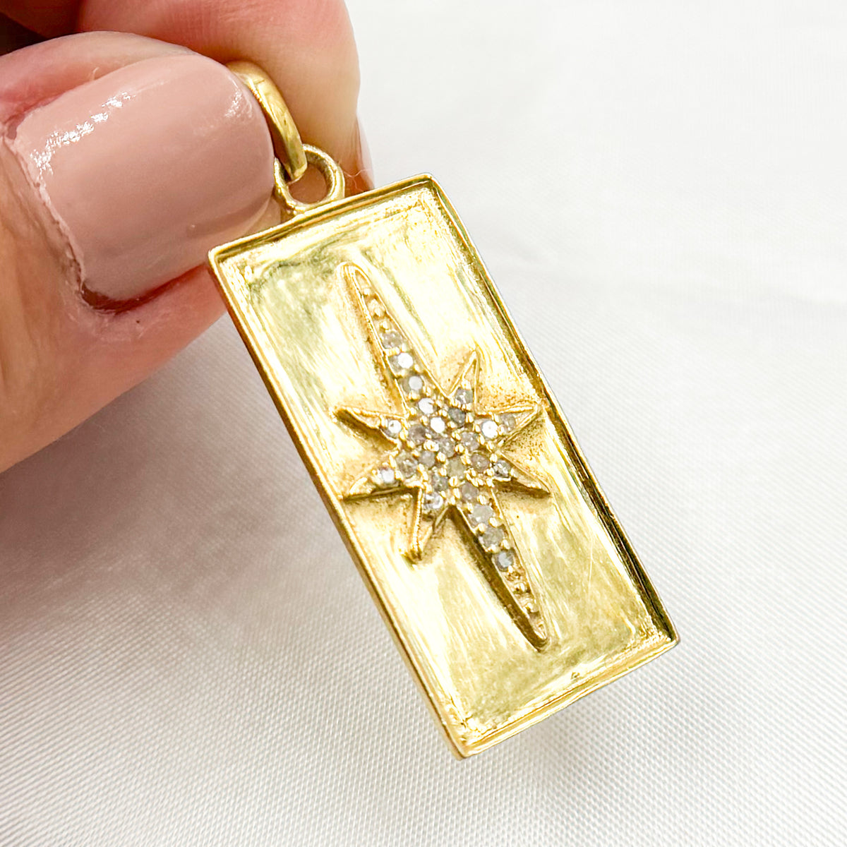 Diamond Sterling Silver Rectangle Star Pendant