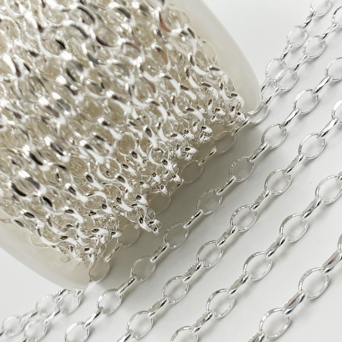 Buy Now Sterling Silver Oval Diamond Cut Link Chain