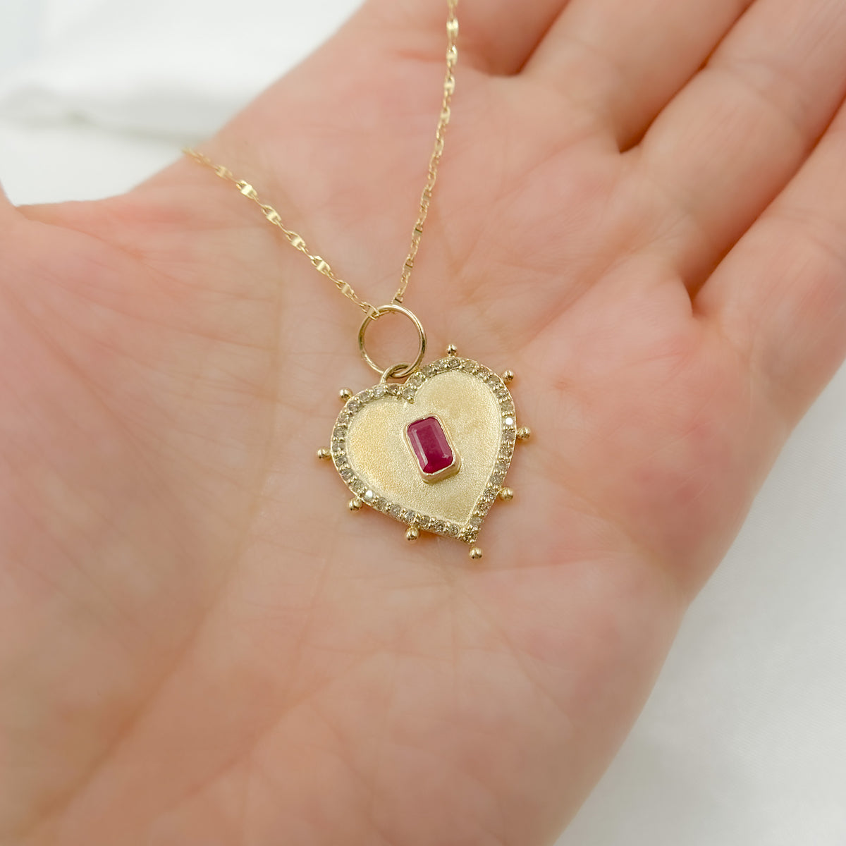 14k Solid Gold Diamond and Ruby Heart Charm.