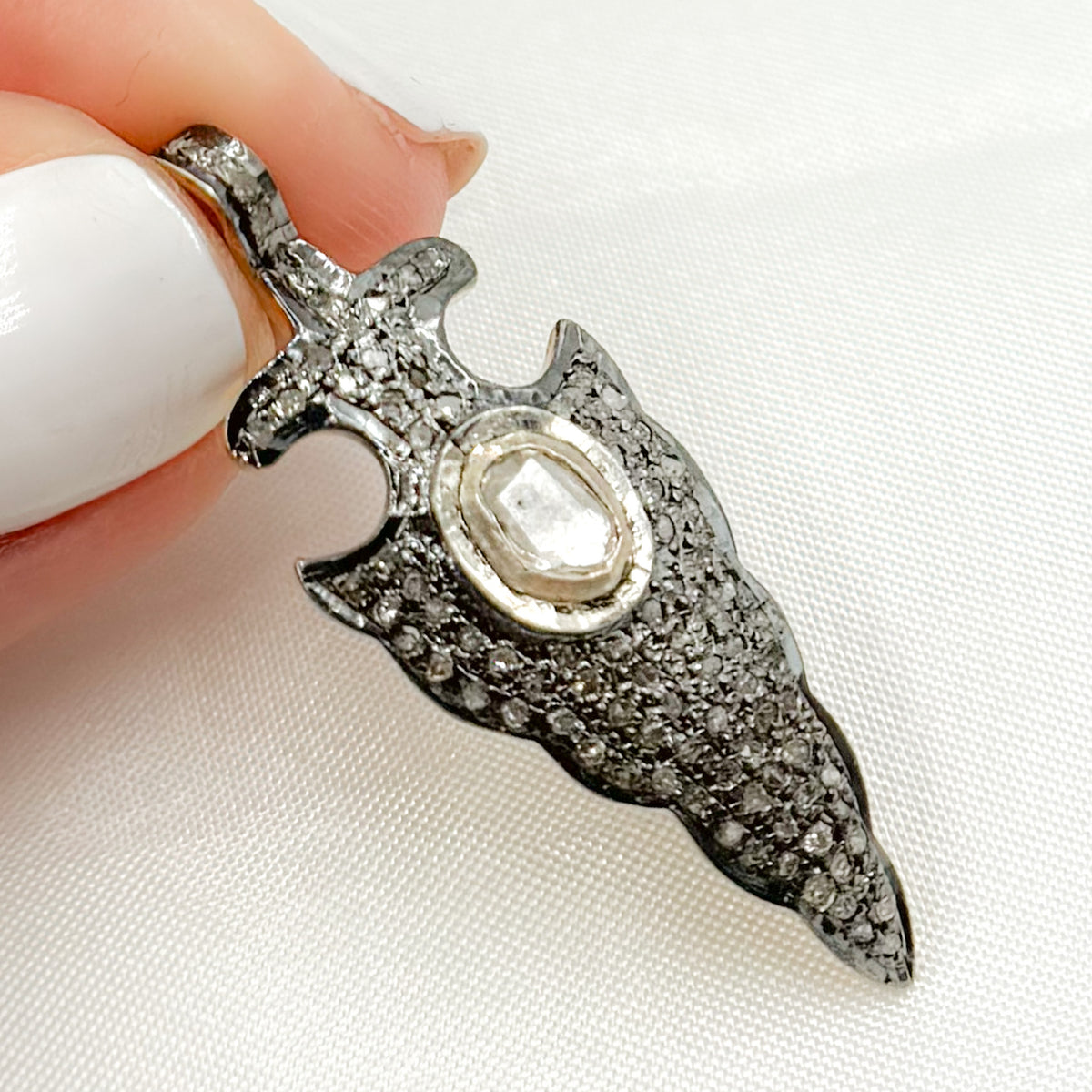 Diamond Sterling Silver Arrowhead Pendant with Polki Diamond