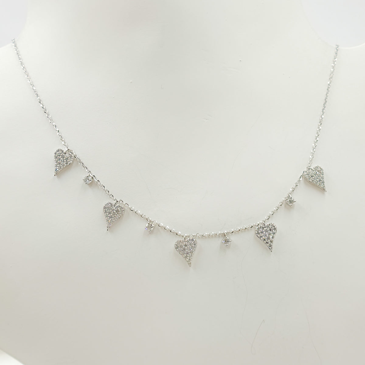 14K Solid Gold Diamond Heart Shape Dangle Necklace