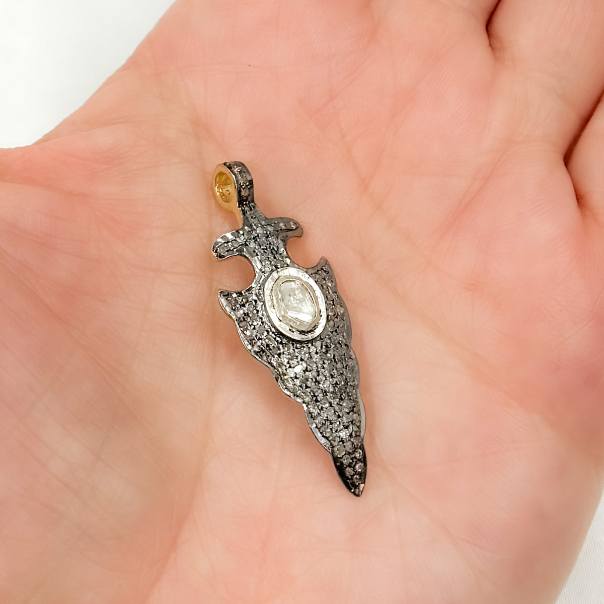Diamond Sterling Silver Arrowhead Pendant with Polki Diamond