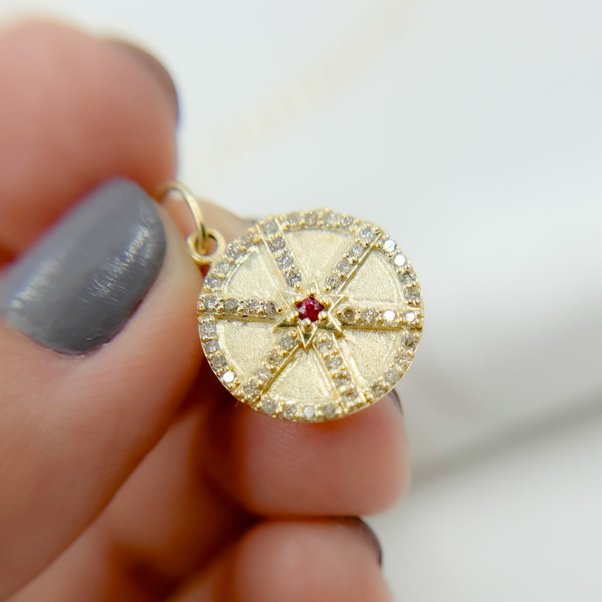 BUy Now 14k Solid Gold Diamond & Ruby Circle Charm