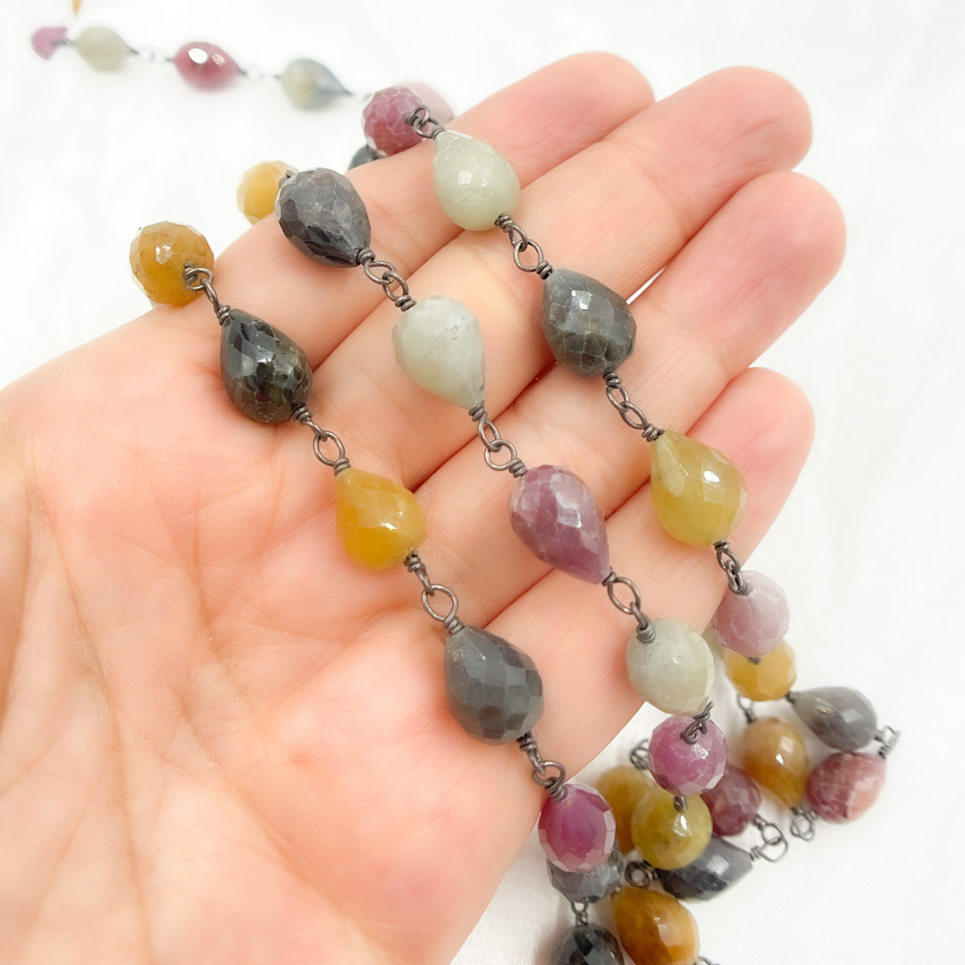Multi Sapphire Tear Drop Shape Oxidized Wire Chain.