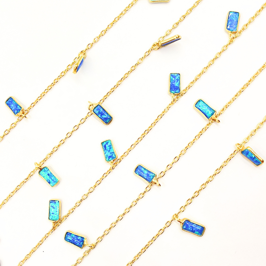 Created Blue Opal Rectangular Shape Dangle Chain. CBO6