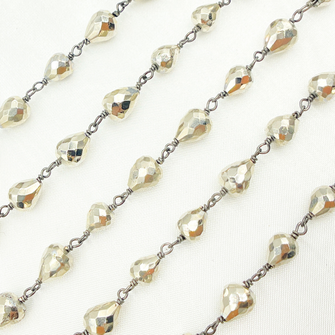 Buy Online Steel Pyrite Tear Drop Shape Oxidized Wire Chain