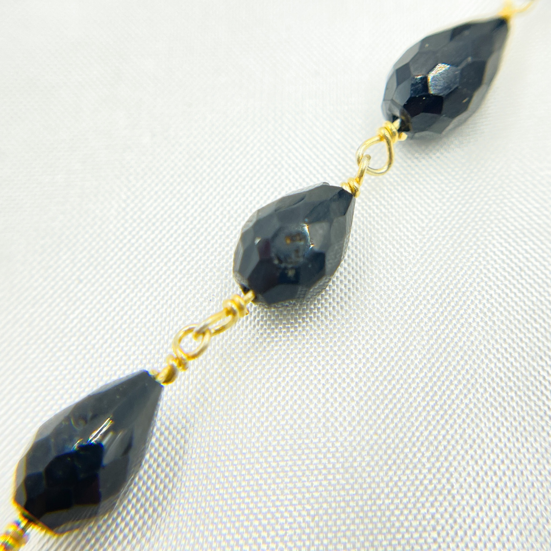 Black Spinel Tear Drop Shape Gold Plated Wire Chain